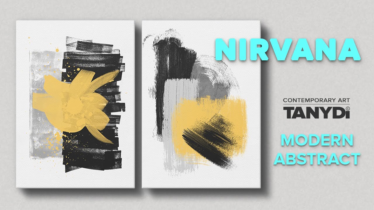 Modern Abstract Art Set Nirvana, Yellow Grey Black Tone Paintings ...