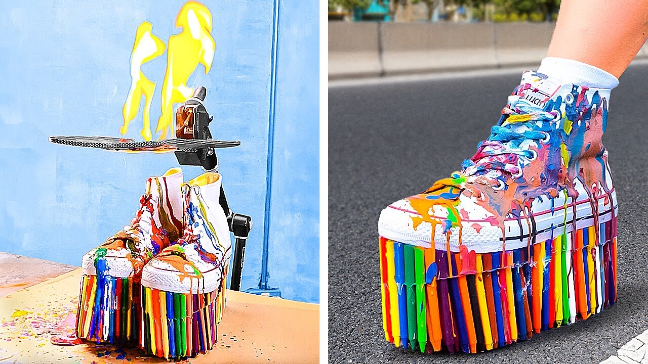 Crayon sneakers! Cool Custom Shoes with unusual designs - YouTube