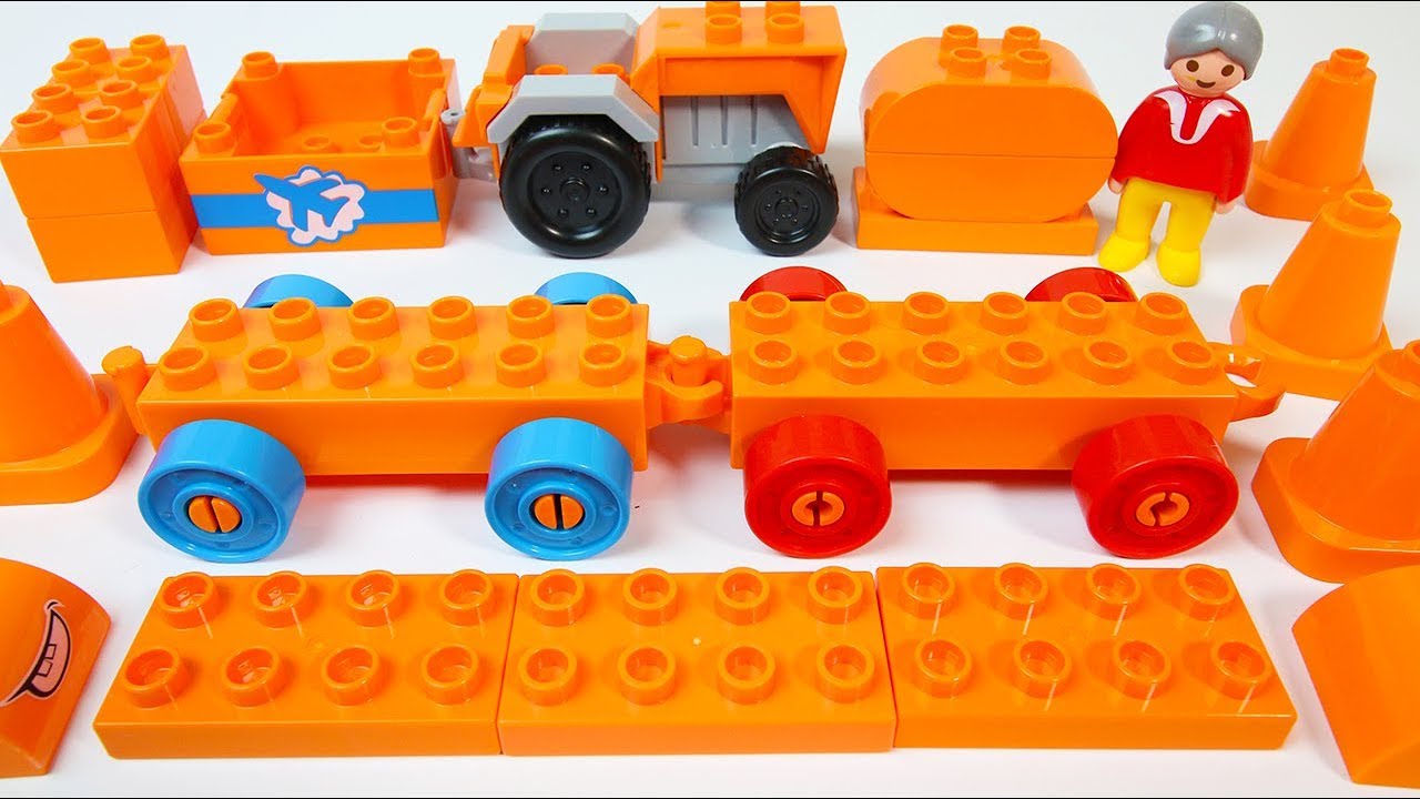 Learn Colors + Vehicles with ORANGE Duplo Building Blocks Toys for ...
