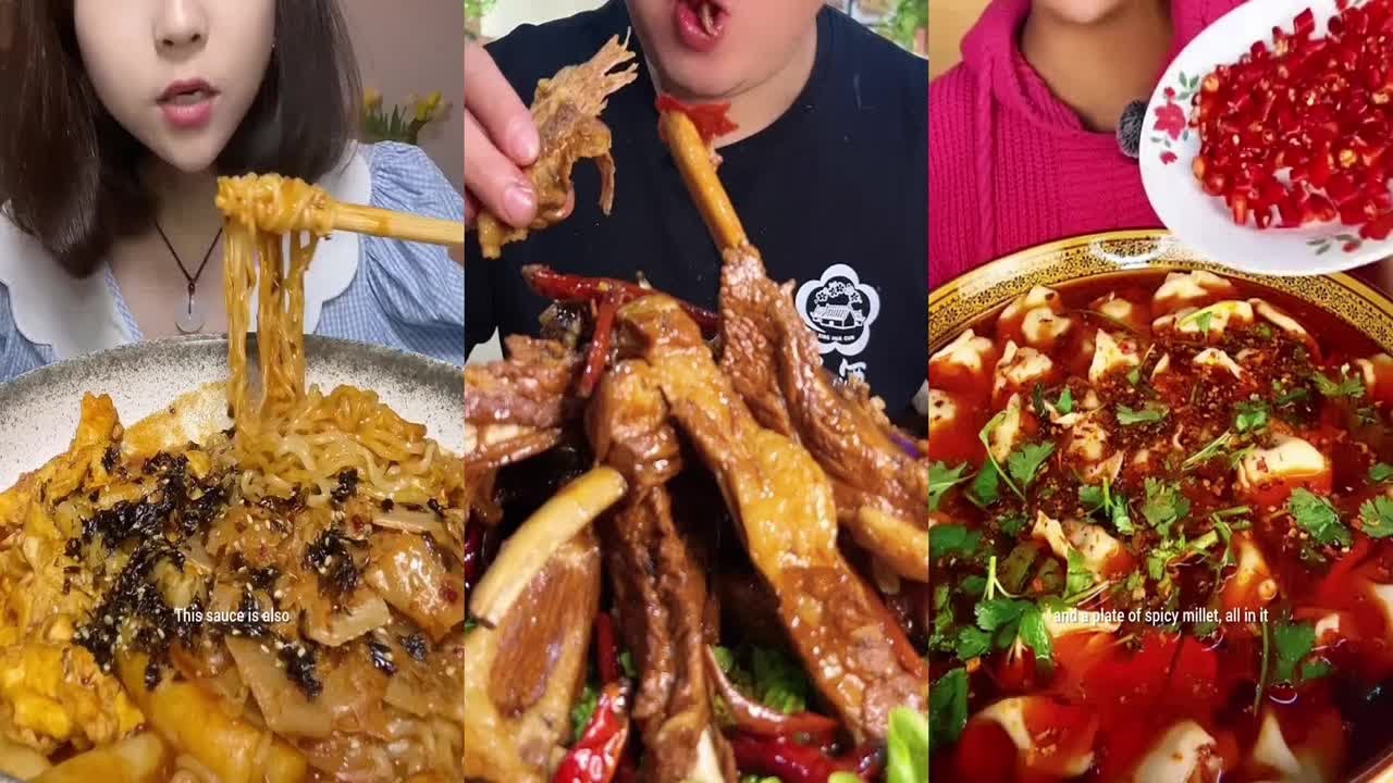 ASMR MUKKBANG | SPICY NOODLES, BOILED EGG, BRAISED PORK BELLY, SPICY ...