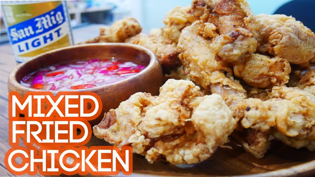 Mixed Fried Chicken with Sawsawan and Beer | Pulutan with Sawsawan and ...