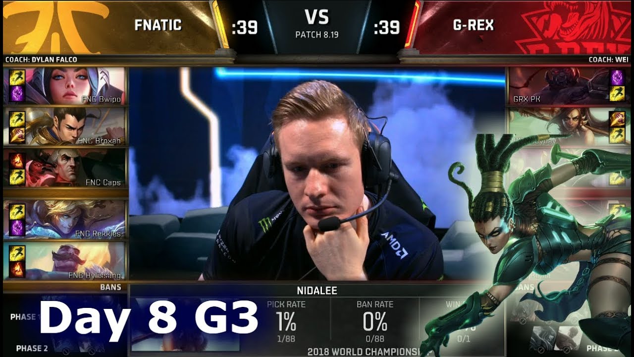 FNC vs GRX | Day 8 Group D Decider S8 LoL Worlds 2018 | Fnatic vs G-Rex - YouTube