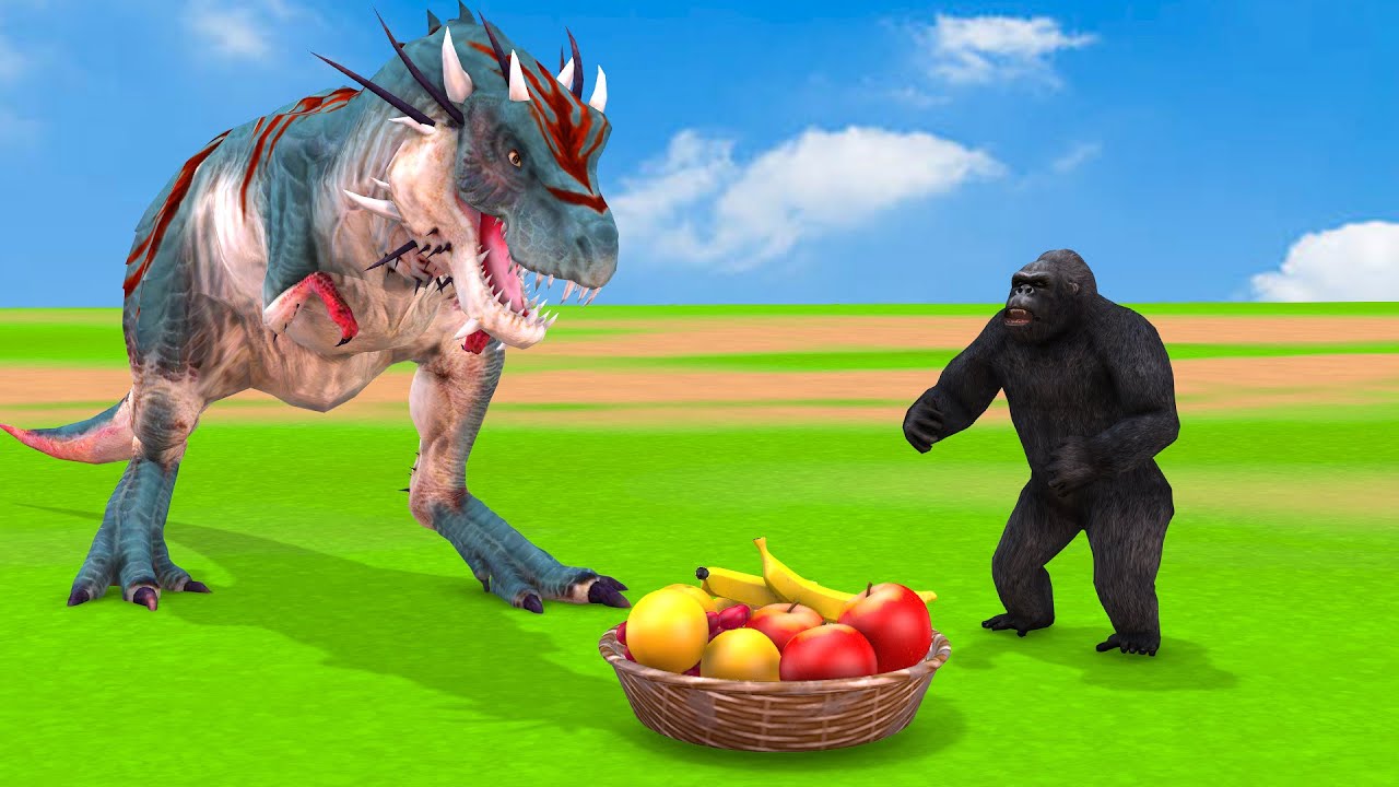 Dinosaur Attacks on Gorilla Fight for Banana | Wolf Vs Cow vs Zombie ...