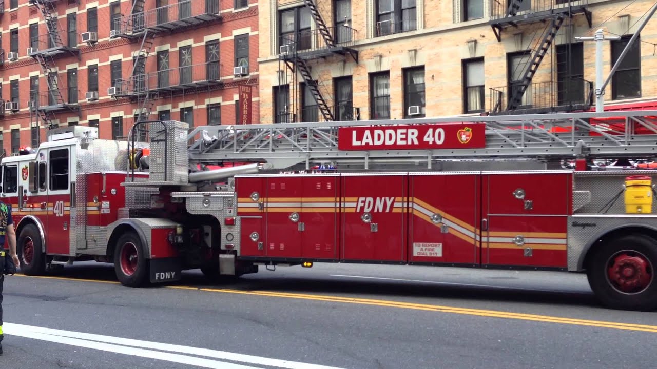 BRAND NEW FDNY TILLER 40 RETURNING TO QUARTERS ON W. 125TH ST. IN ...