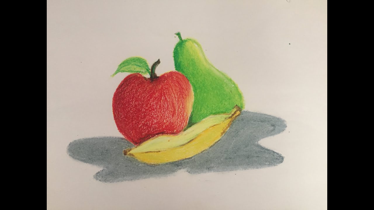 How to draw fruits, easy step by step tutorial, still life, Oil pastels ...