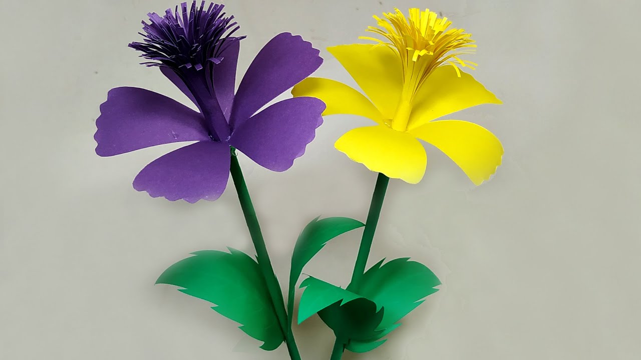 Stick Paper Flower | How to Make Beautiful Paper Stick Flower Step By ...