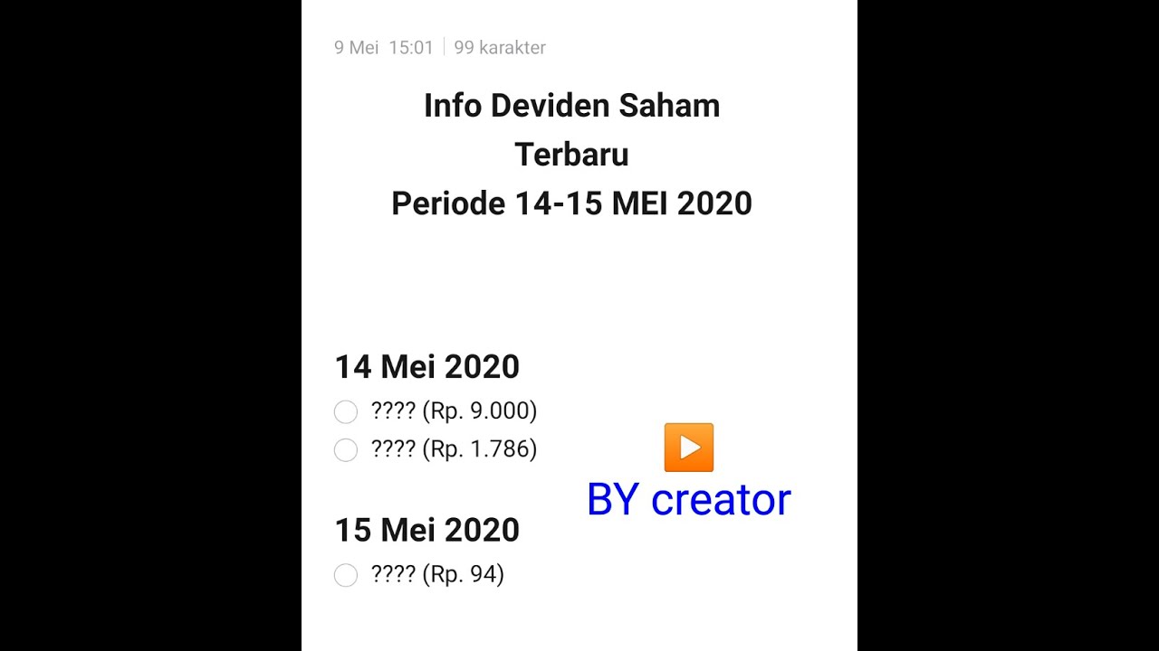 Info Jadwal Deviden Saham 14-15 Mei 2020 Pembagian Terbaru - YouTube