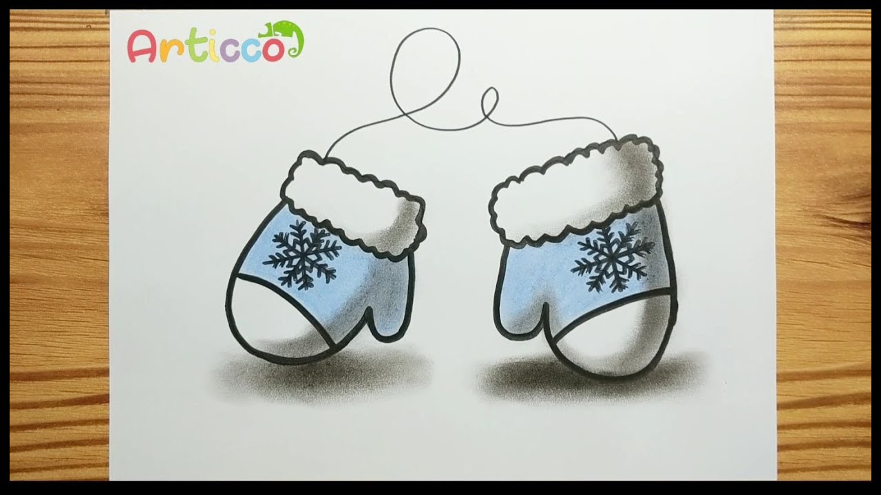 HOW TO DRAW EASY REALISTIC CHRISTMAS GLOVES - YouTube