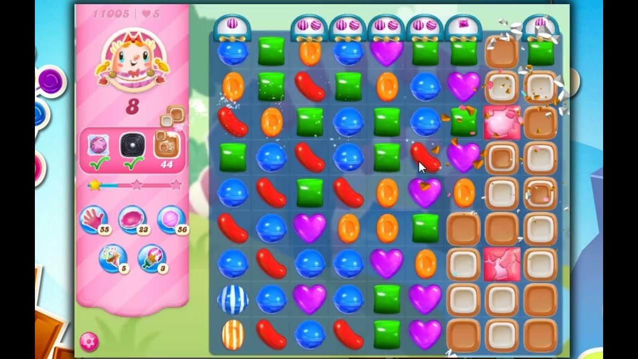 Candy Crush Saga Level 11005 - 2 Stars, 25 Moves Completed, No Boosters - YouTube