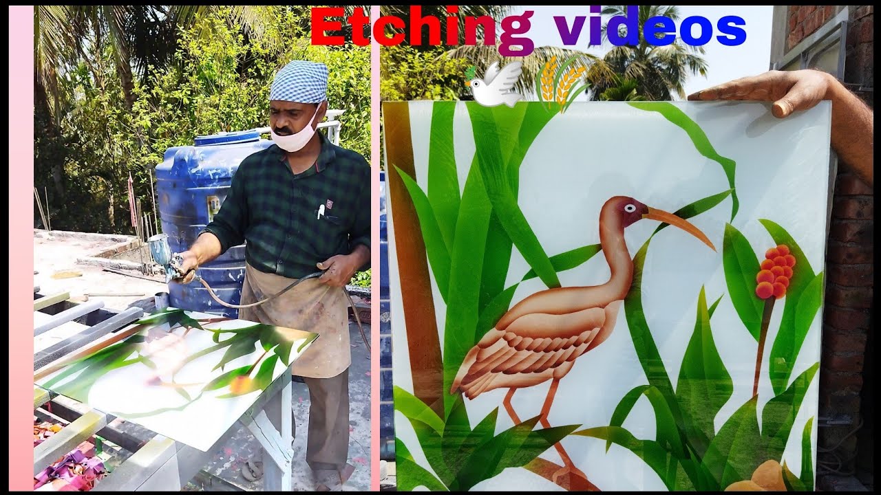 Colour etching glass design 🎨😍| full etching process step by step 🌾🕊️🌅 ...