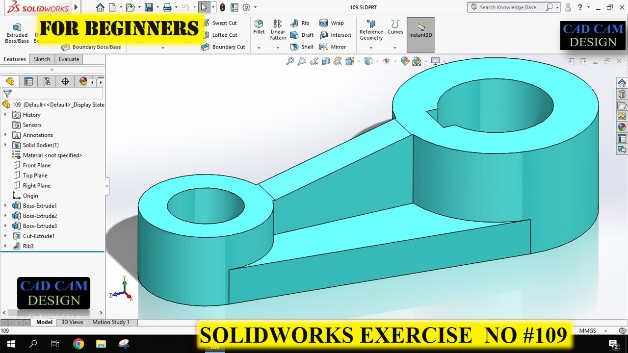 Solidworks tutorial No #109 . solid work exercise for beginner's. - YouTube