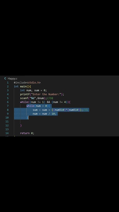 Happy Number in C - YouTube