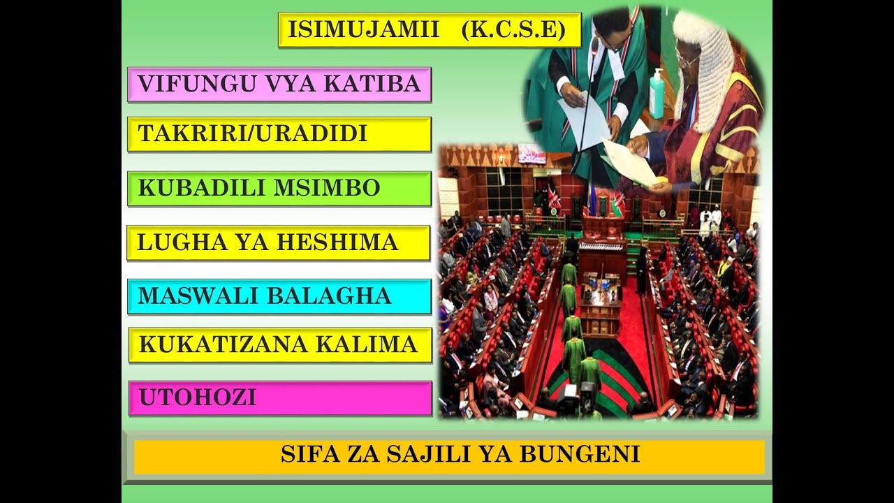 Lesson 65: Isimujamii: Sifa Za Sajili ya Bungeni/Lugha ya Wanabunge ...