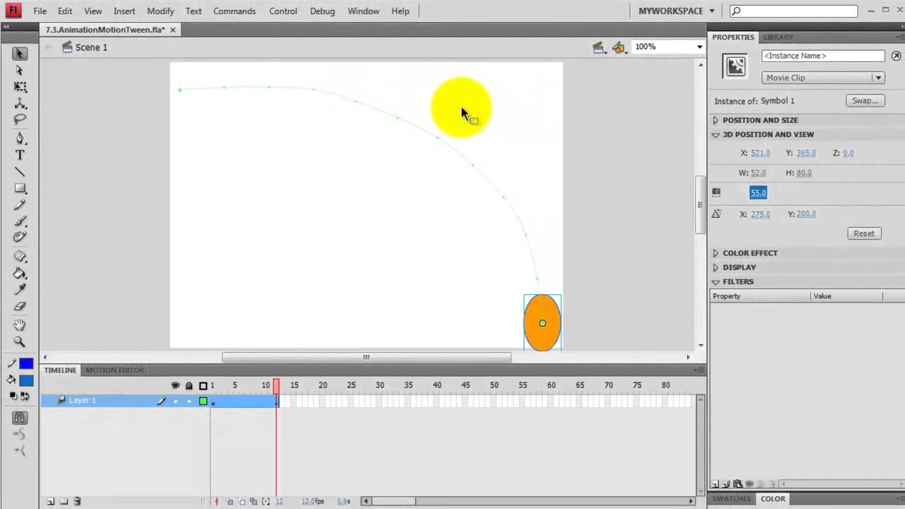Flash CS4 - 7.3. Animation με βάση την κίνηση -- Motion tweening - YouTube