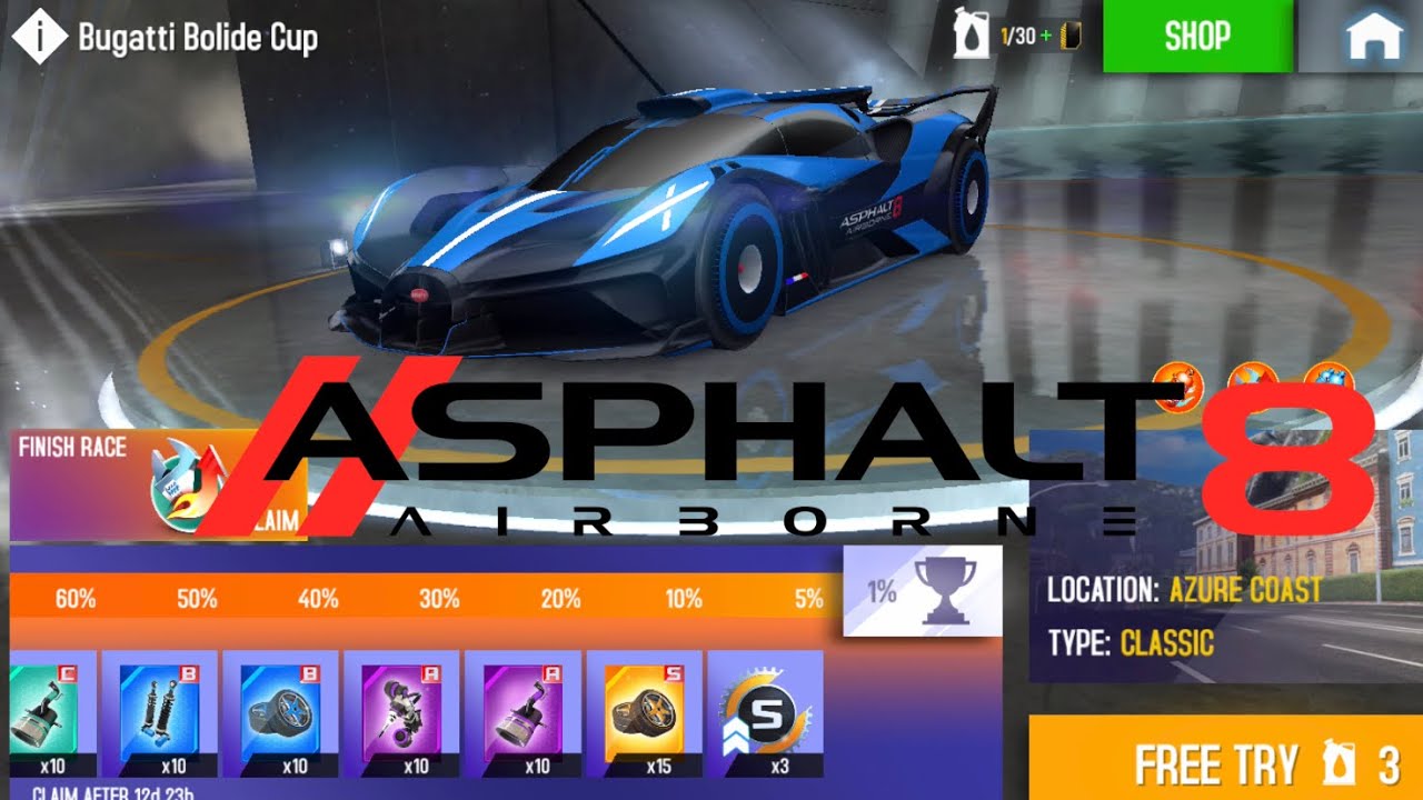 Bugatti Bolide cup 🏆 Azure Coast - Asphalt 8 Airborne Racing Gameplay ...