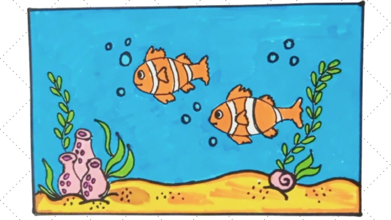 How to draw a fish aquarium | easy fish tank drawing for kids ...