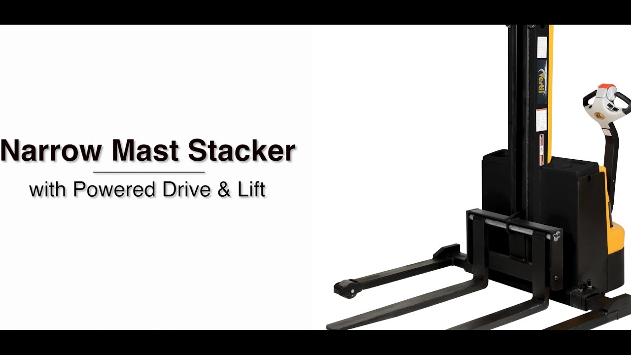 SNM Narrow Mast Stackers with Powered Drive and Powered Lift - YouTube