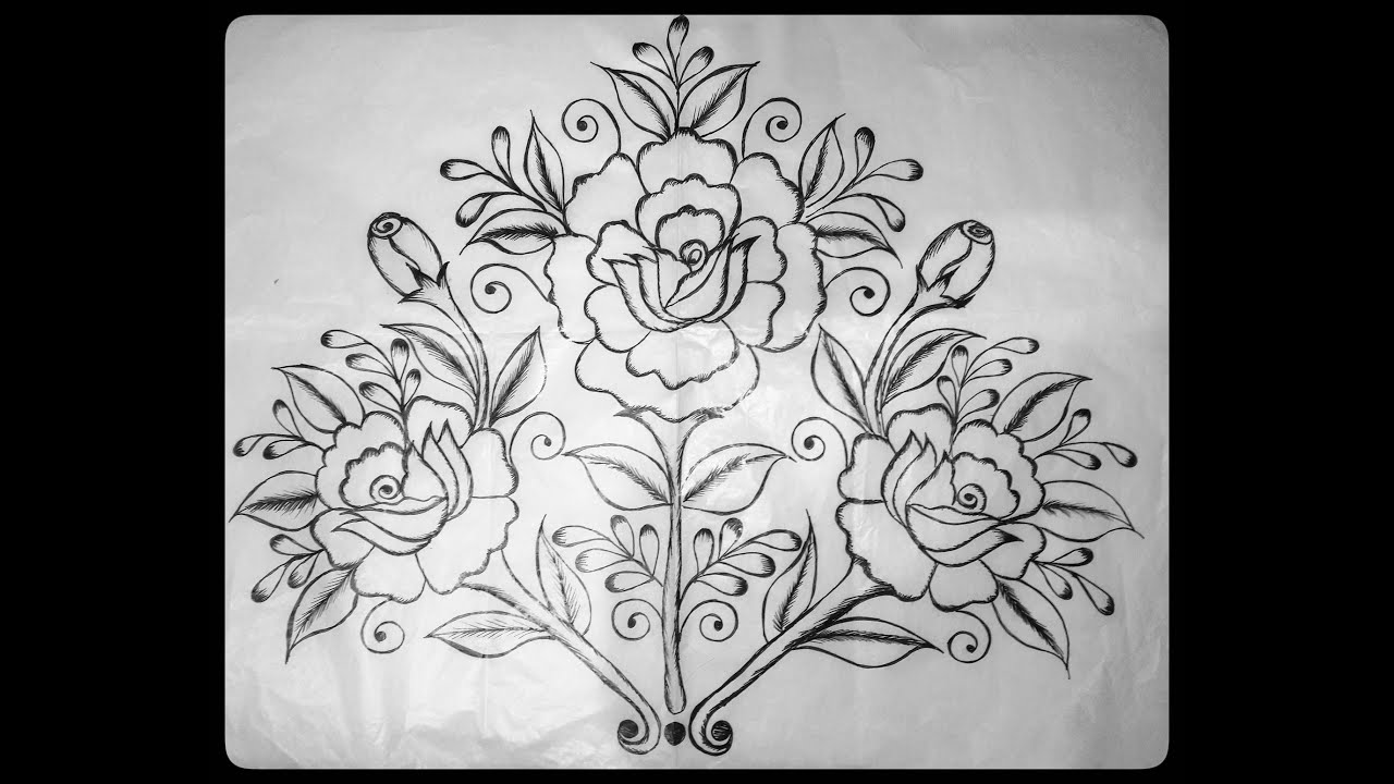 HOW TO DRAW ROSE FLOWER DESIGN ON TRACING PAPER/SOFA AND TABLE COVER ...