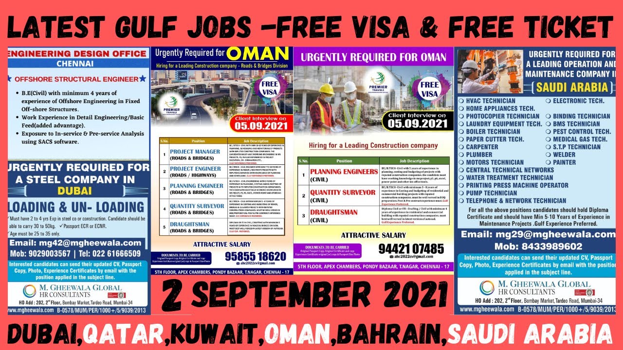 2 September 2021 Latest Gulf Jobs ,Today Abroad Assignment Newspaper ...