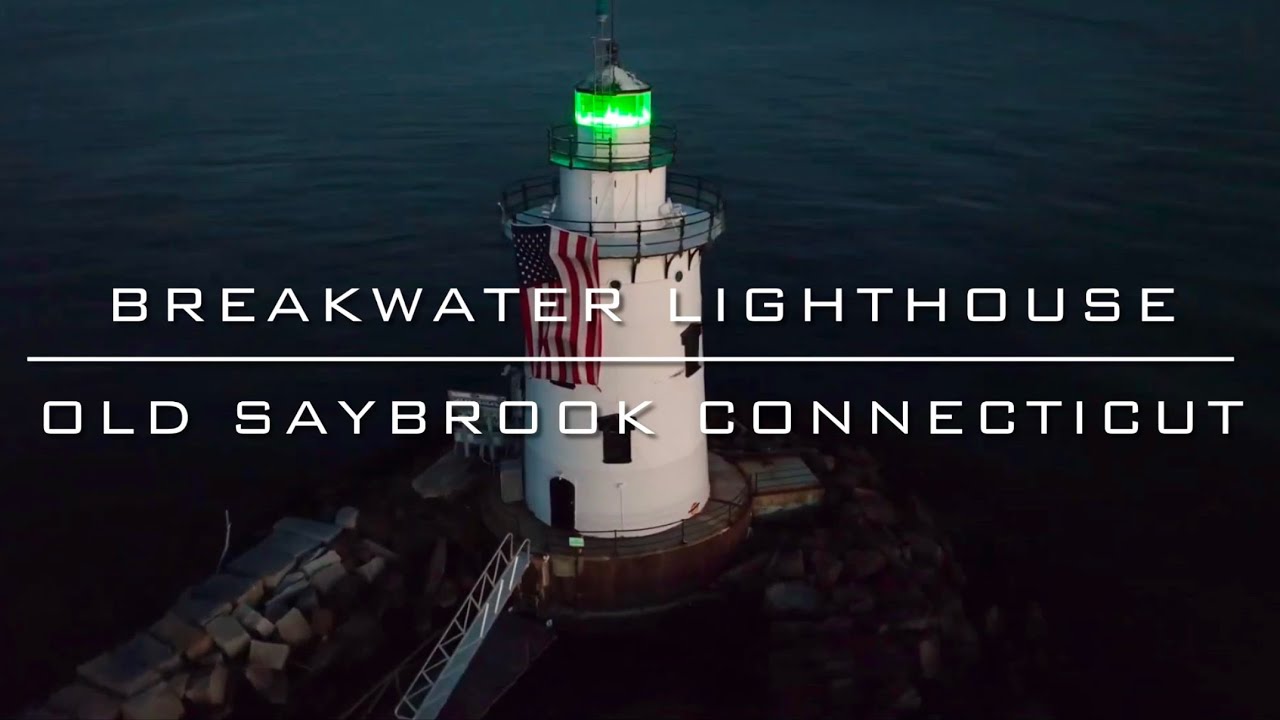 Drone UAV Footage of Breakwater Lighthouse Old Saybrook Connecticut ...