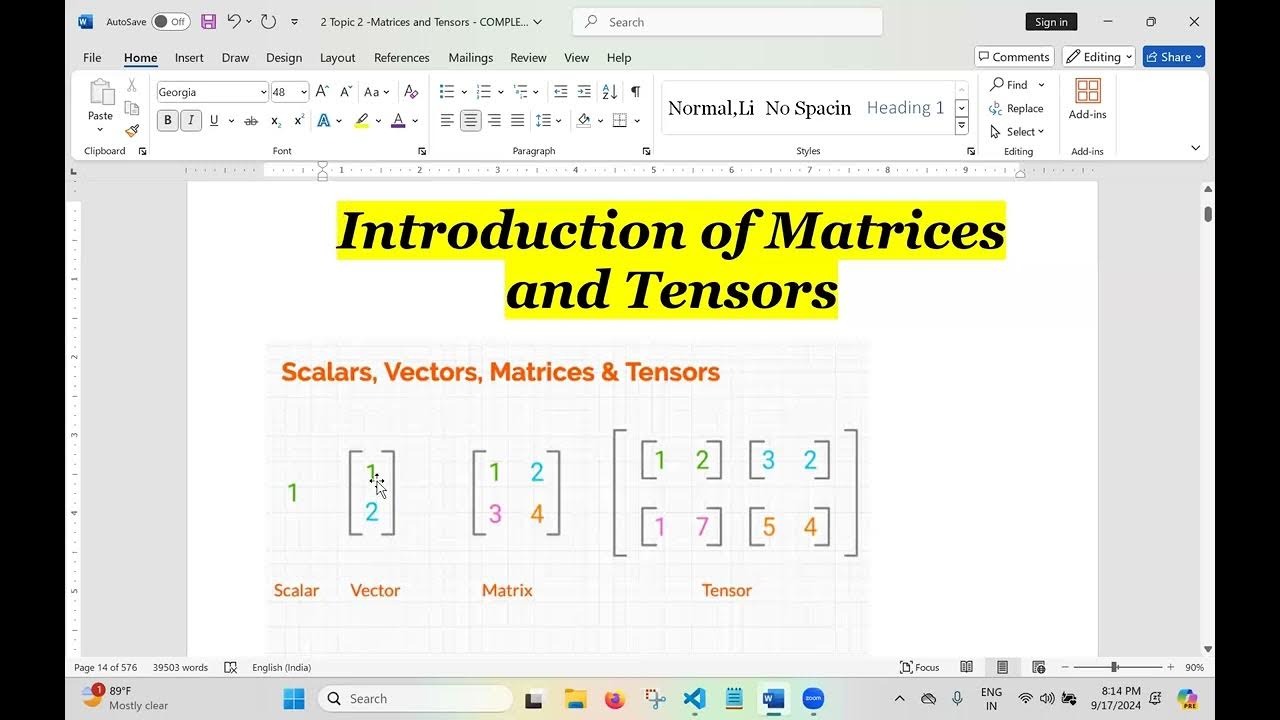 Day 01-DSIT- Matrices and Tensors (Linear Algebra Part 2) Mathematics for Machine Learning & DL ...
