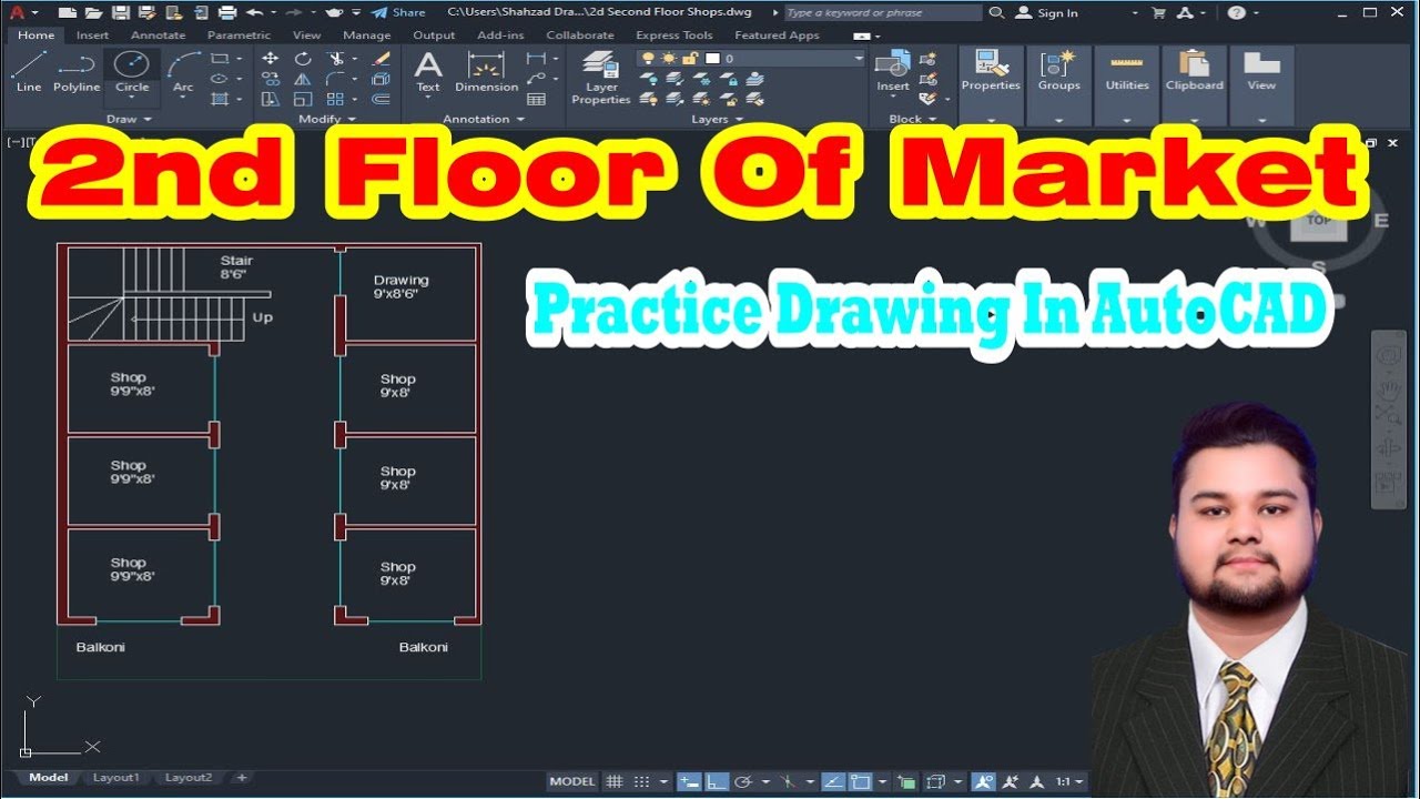 How to Draw 2nd Floor of Market In AutoCAD For Practice | Tutorials for ...