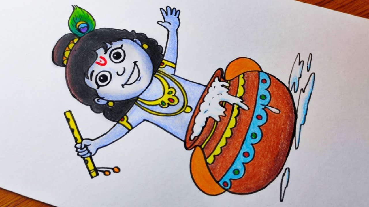 Lord Krishna Drawing (very easy) | Shri Krishna Drawing Easy ...