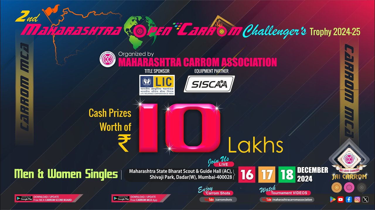 MCA Live Carrom - 3rd Rd - Javed Shaikh (Maha) vs Bharat Koli (Maha ...