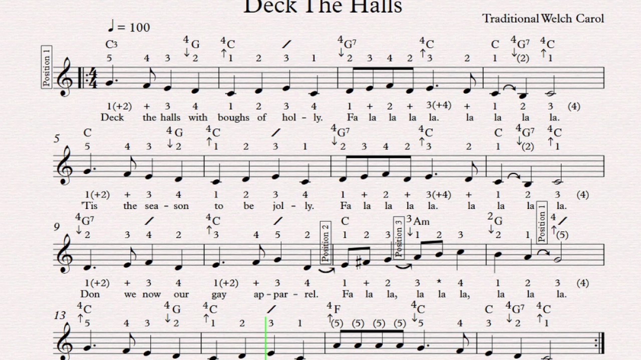3b) Xmas - Deck The Halls (Sheet Music in Key Of C) - YouTube