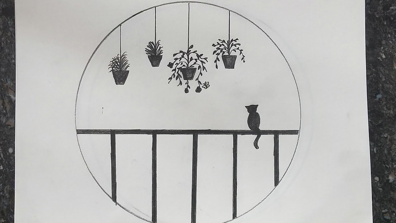 flower pot scenery drawing|| easy circle drawing steps - YouTube