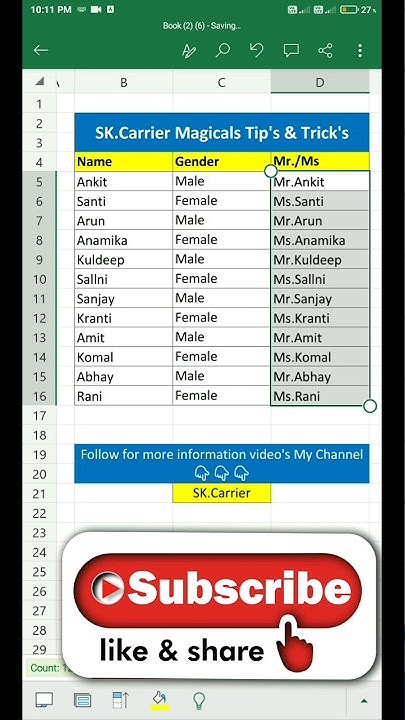 📢How to Add Mr.&Ms before Name In Excel | Excel Me Mr.&Ms. Kaise Add Kare #shorts #skcarrier ...