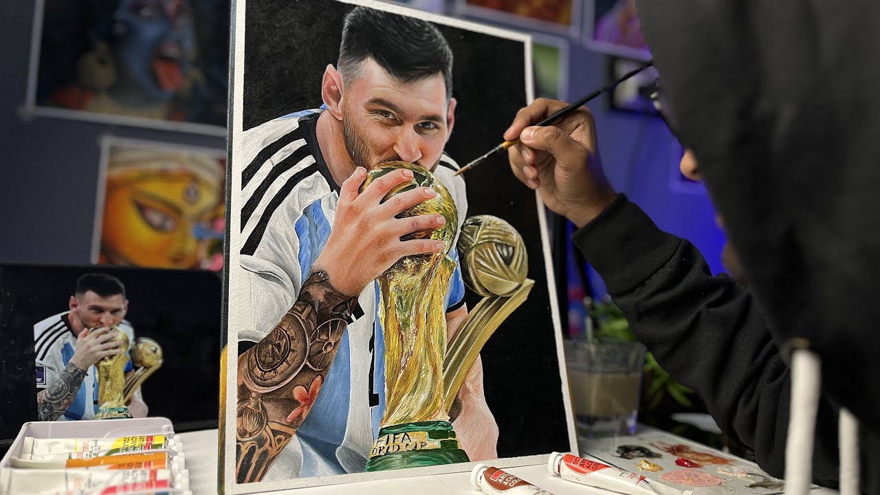 Drawing Lionel Messi , Messi With World Cup ️ - YouTube
