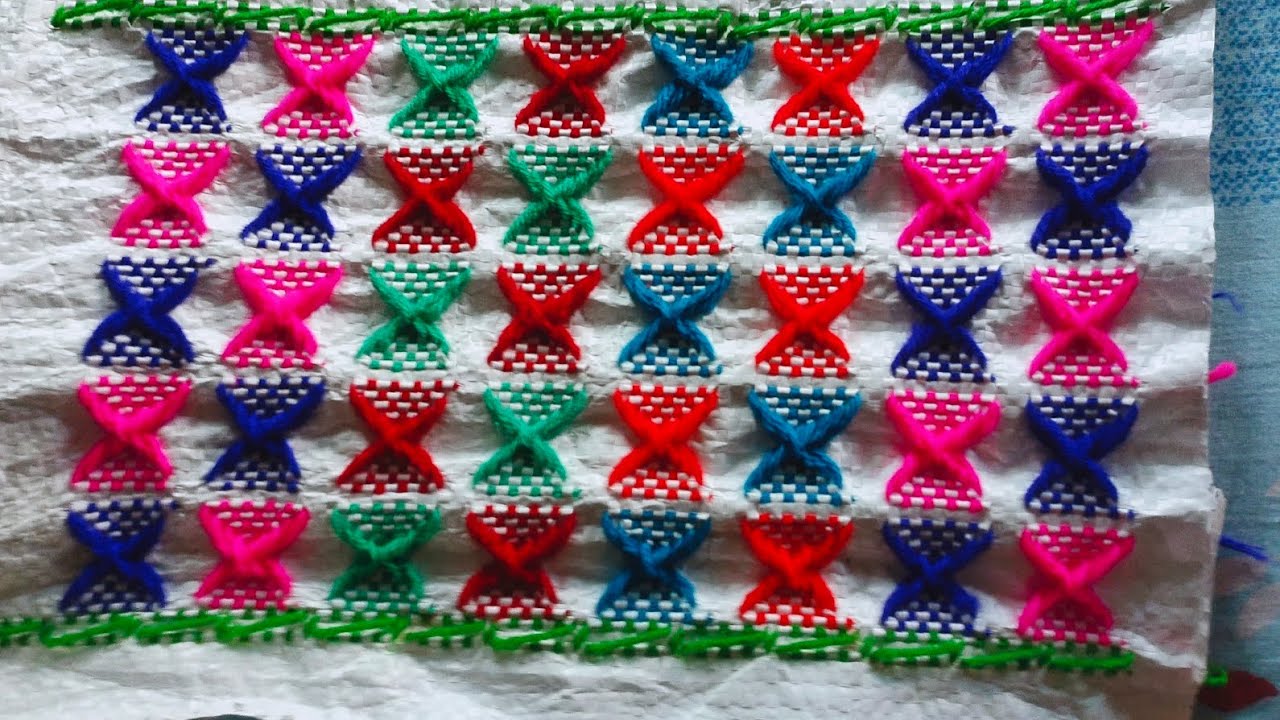 plastic ason design on plastic bag neddle work hand fan pankha ki ...