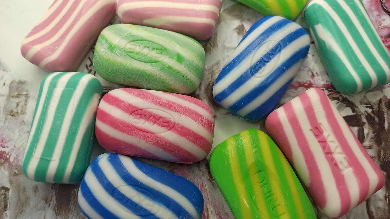 Cutting colored striped soap ASMR / satisfying video - YouTube