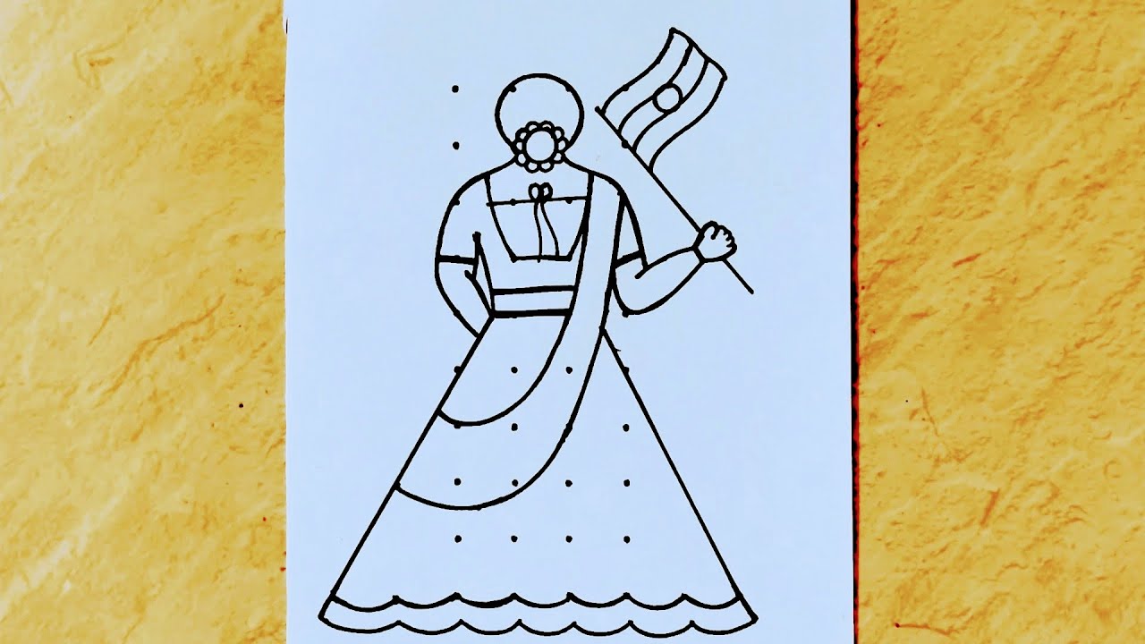 Traditional girl drawing with flag from 4×10 dots // Republic day ...