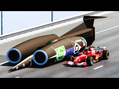 Ferrari F1 2004 vs Thrust SSC at Drag Race 20 KM - YouTube
