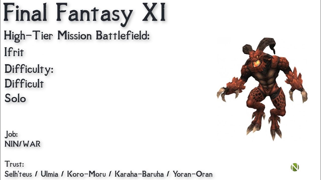 FFXI Ifrit Prime - Difficult - Solo w/ Trust NIN/WAR - YouTube