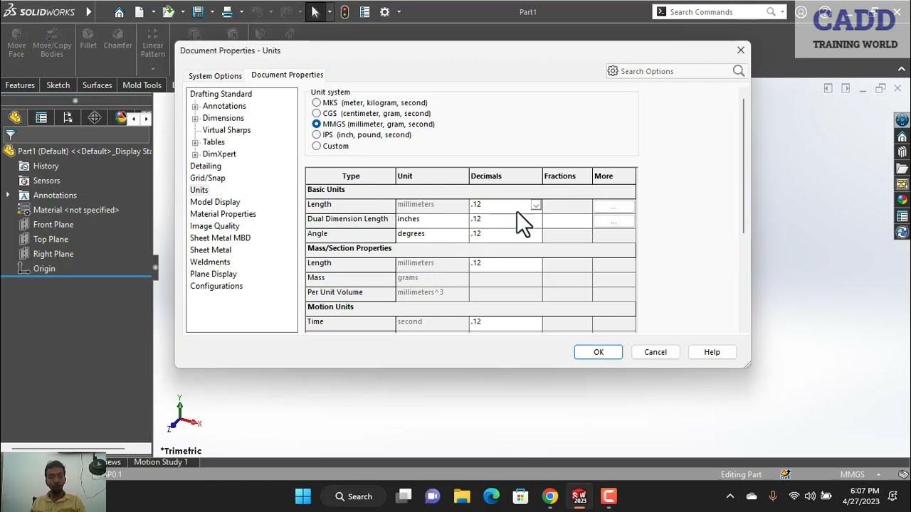 How to change unit in SolidWorks 2023 - YouTube