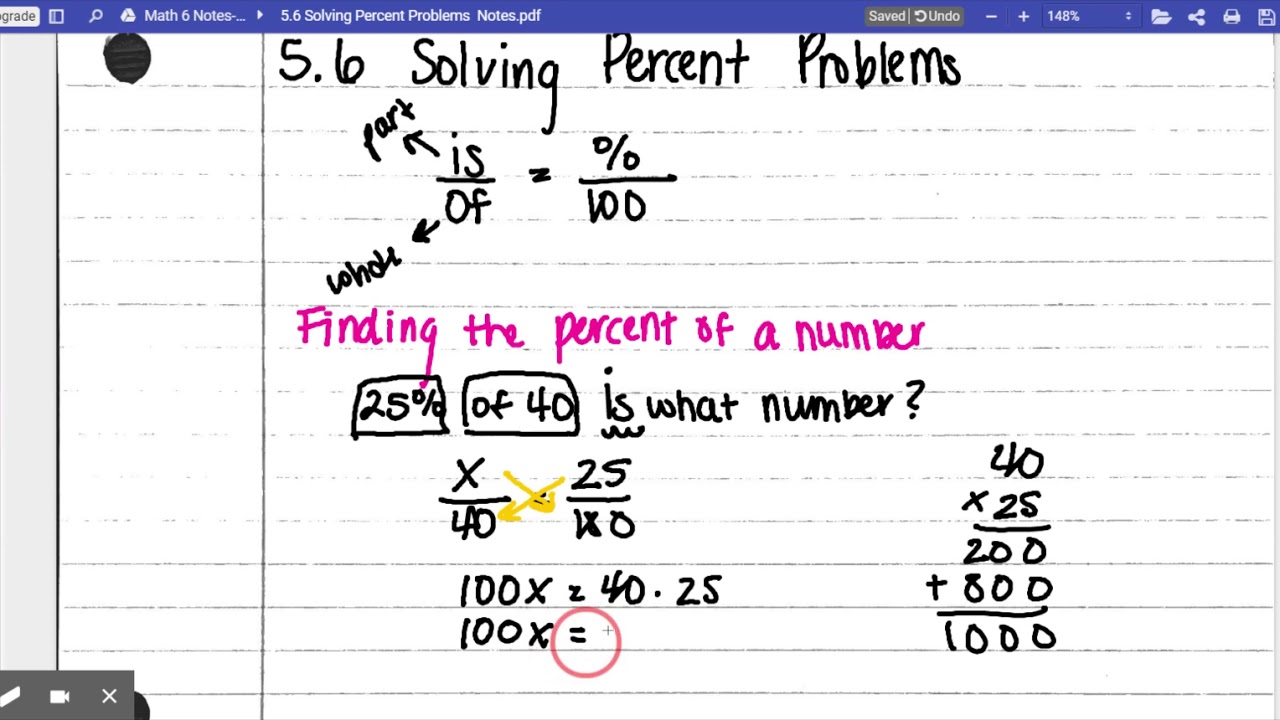 5 6 Solving Percent Problems Notes pdf - YouTube