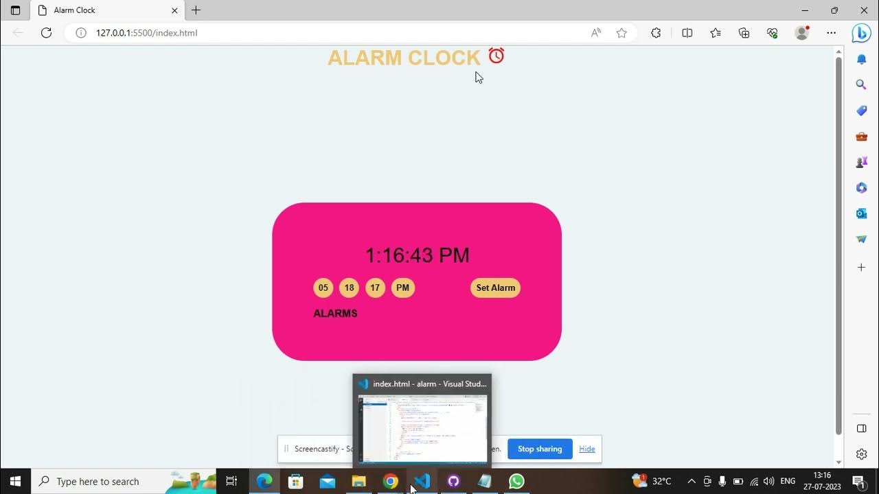 Alarm clock (Skill test-1 Front end Coding NInjas) - YouTube