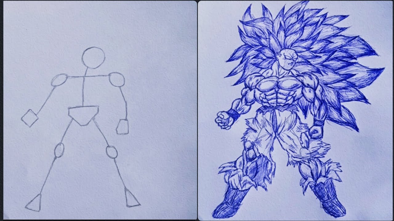 How To Draw Goku Full Body out of Stick Man | Easy Step by Step Drawing ...