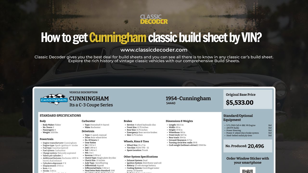 EASY WAY TO GET YOUR CLASSIC CUNNINGHAM BUILD SHEET BY 13 DIGIT VIN ...