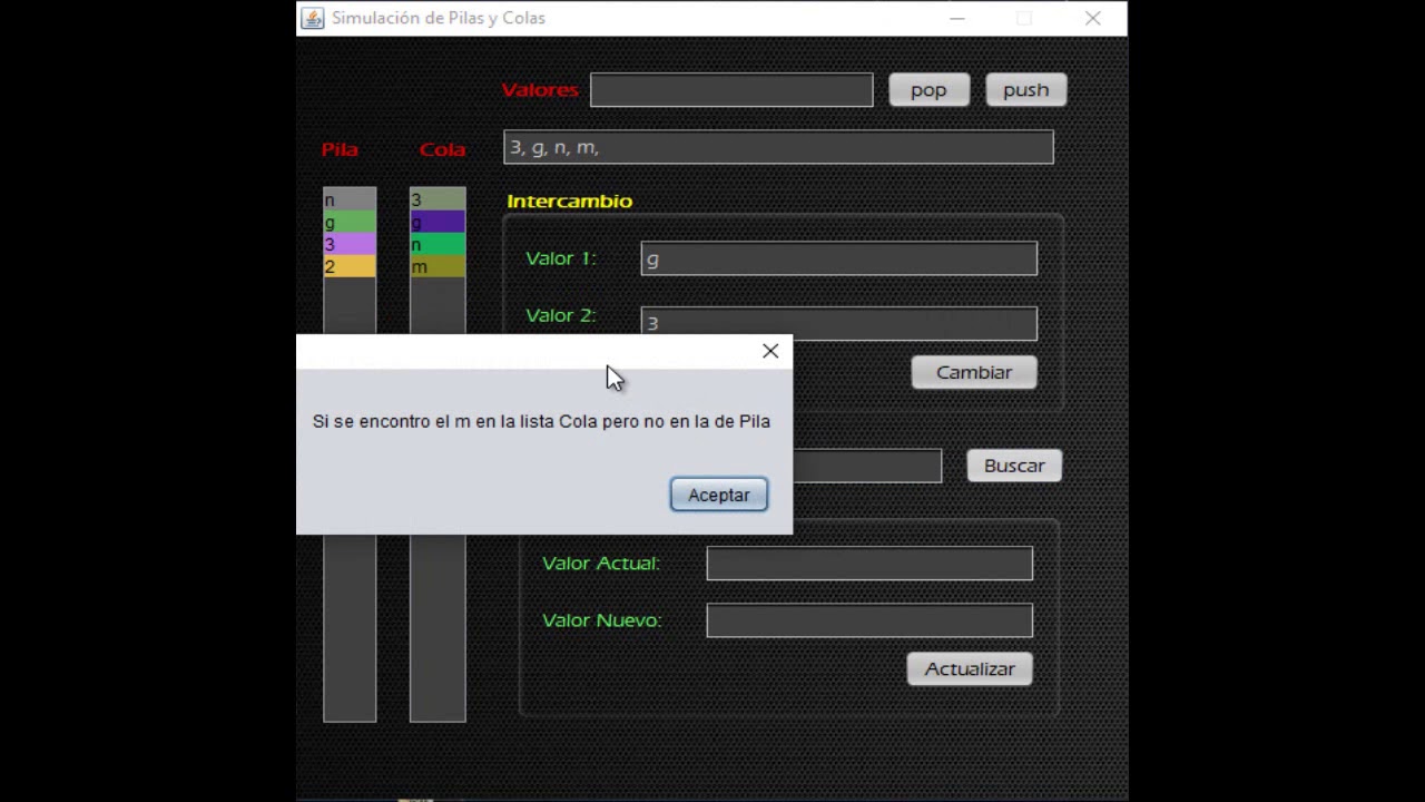 Simulación Pilas y Colas mediante Interfaz Gráfica de Usuario - Java - YouTube