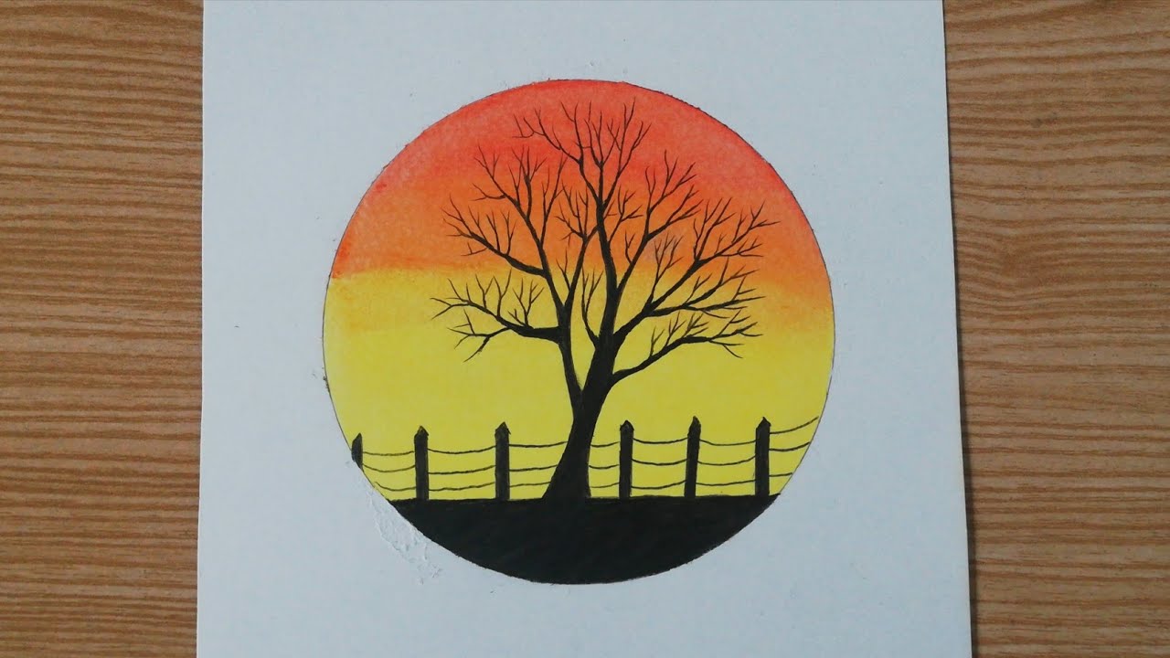 Autumn season drawing in a circle - step by step || Oil pastels drawing ...