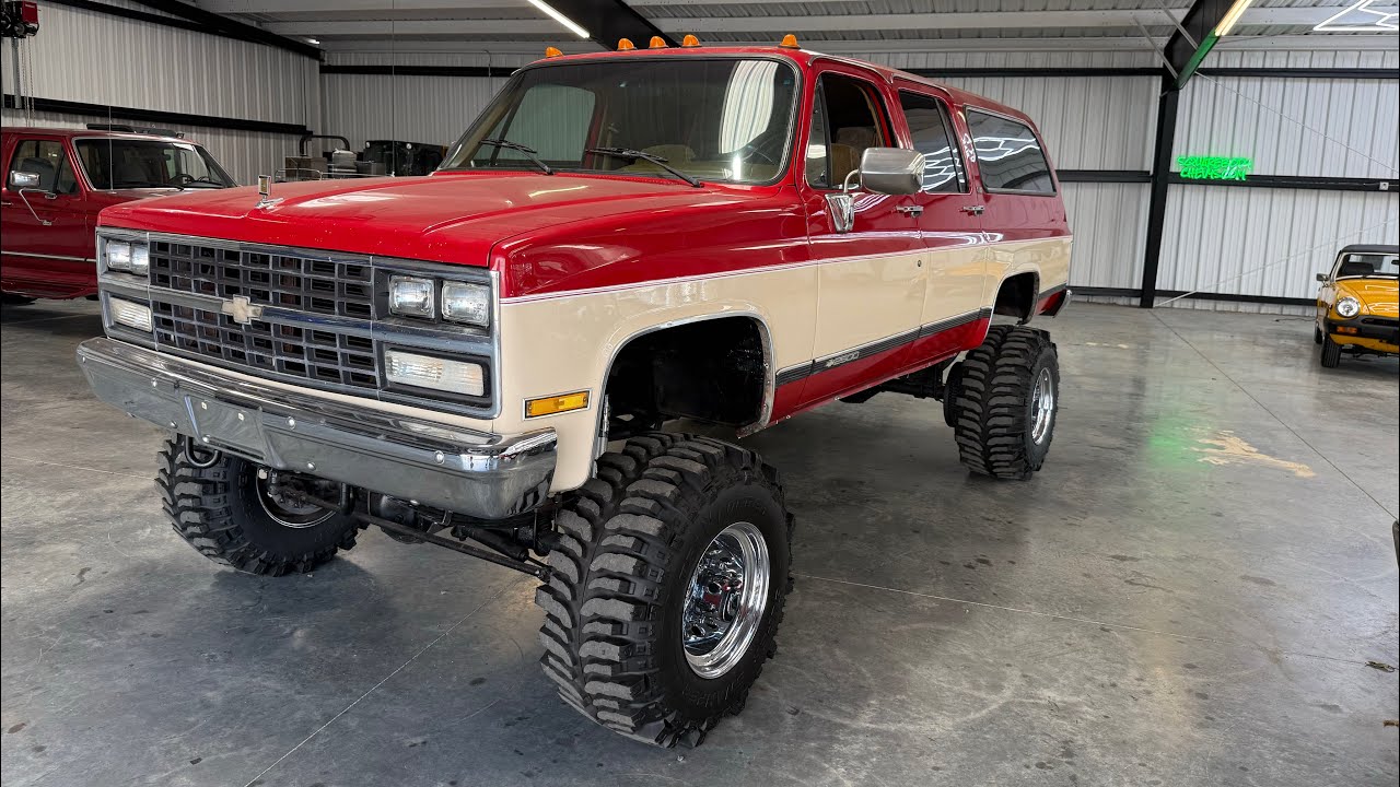 Lifted 8” Squarebody suburban Boggers wide wheels deep offset chrome ...