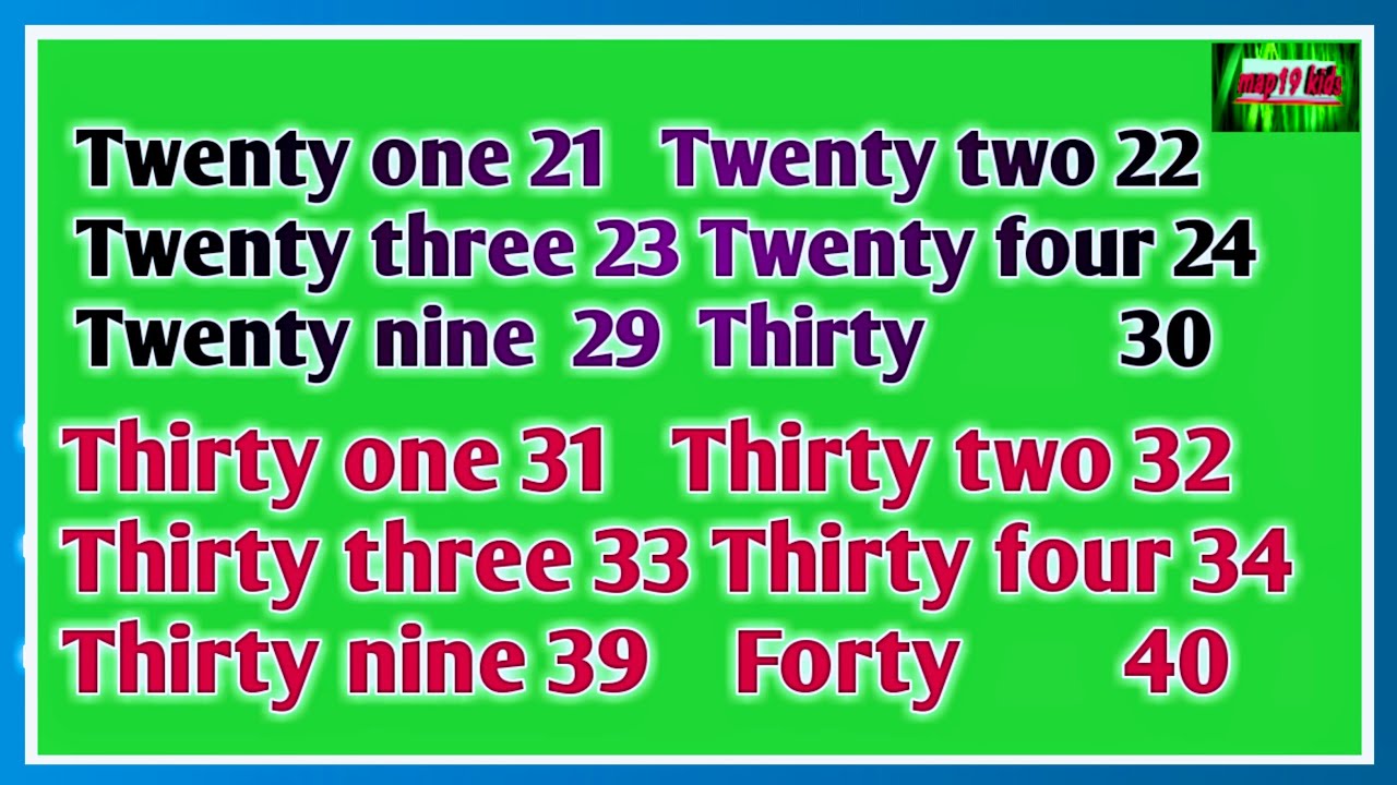 21 To 40 ||21 - 40 NUMBERS NAME || 21to 40with Spelling ||For kids Lkg ...