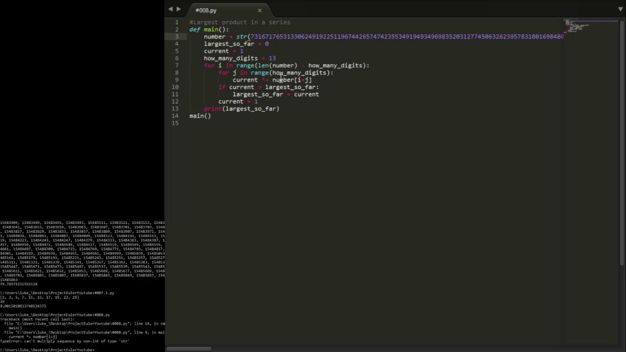 Python Beginner tutorial series using project Euler #8 - Largest Product in a Grid - YouTube