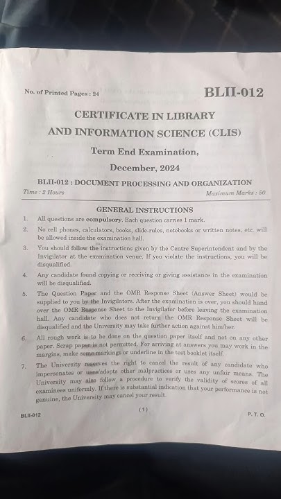 Certificate In Library Information Science (CLIS) BLII-012 - YouTube