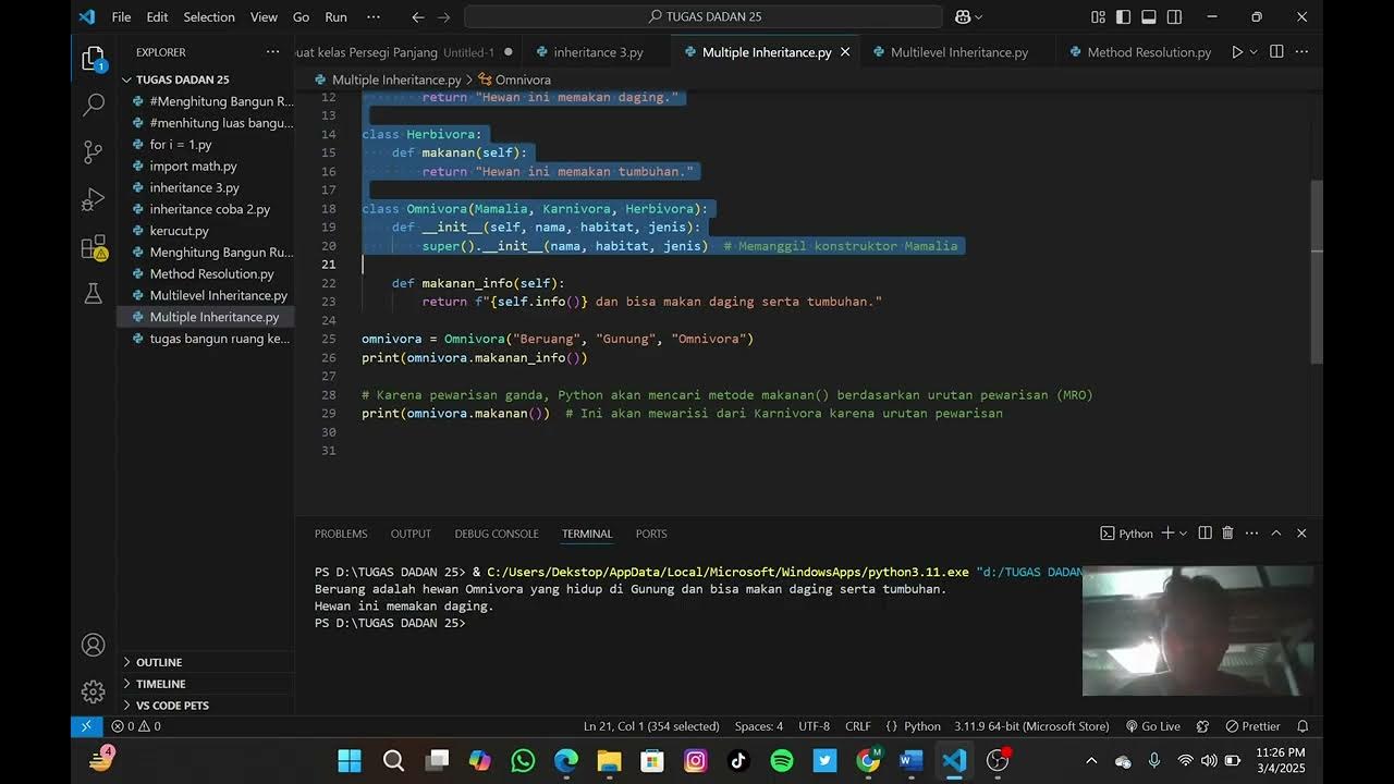 Tugas pemrograman Inheritance, Overriding, Multiple Inheritance, dll. - YouTube