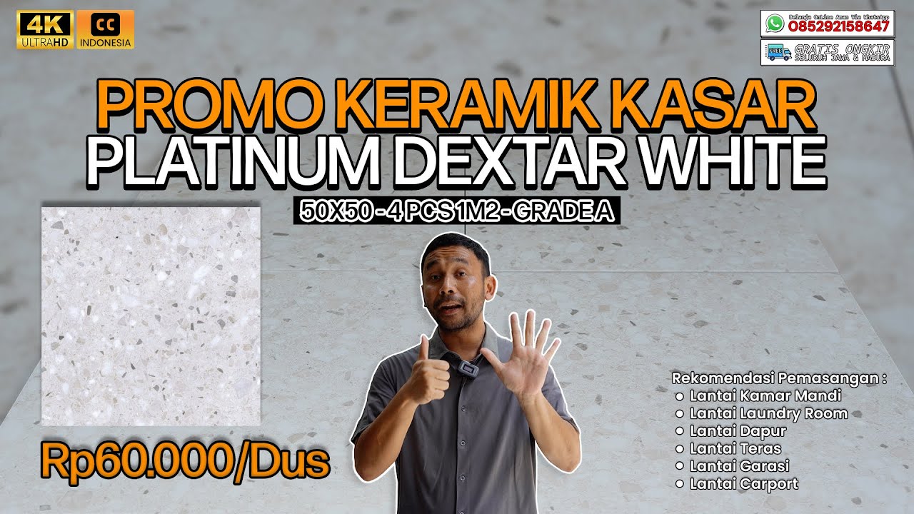 PROMO KERAMIK KASAR CUMA Rp60.000/DUS - PLATINUM DEXTAR WHITE, 50X50, KW 1, AMAN UNTUK RUANGAN ...